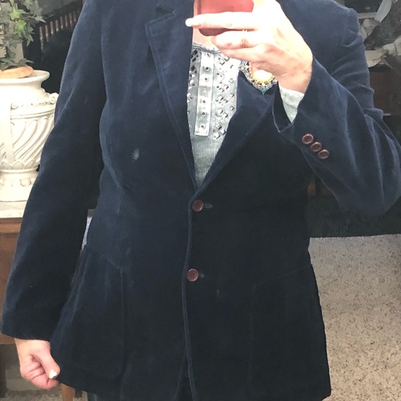 roos atkins | Jackets & Coats | Navy Blue Velvet Vintage Blazer With ...